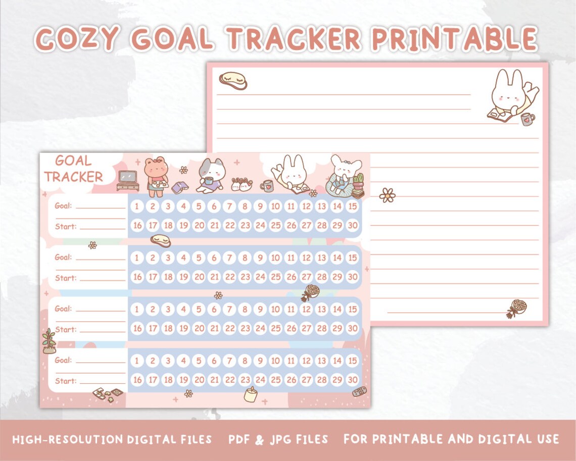 Cozy Goal Tracker Printable,goal Tracker Printable,cute Goal Tracker ...