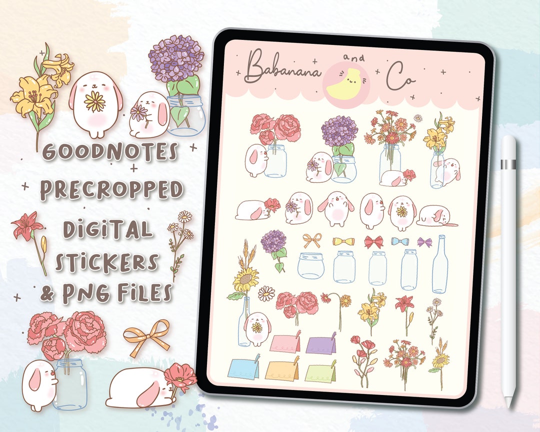 Cute Flower Digital Stickers | Goodnotes Stickers | Cute Hand Draw ...
