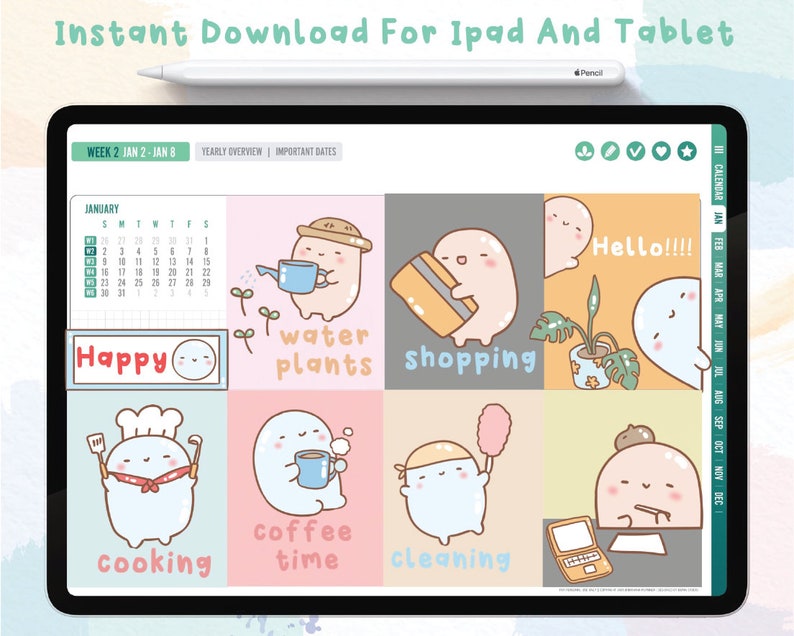 Cute Daily Life Digital Stickers Goodnotes Stickers Cute - Etsy