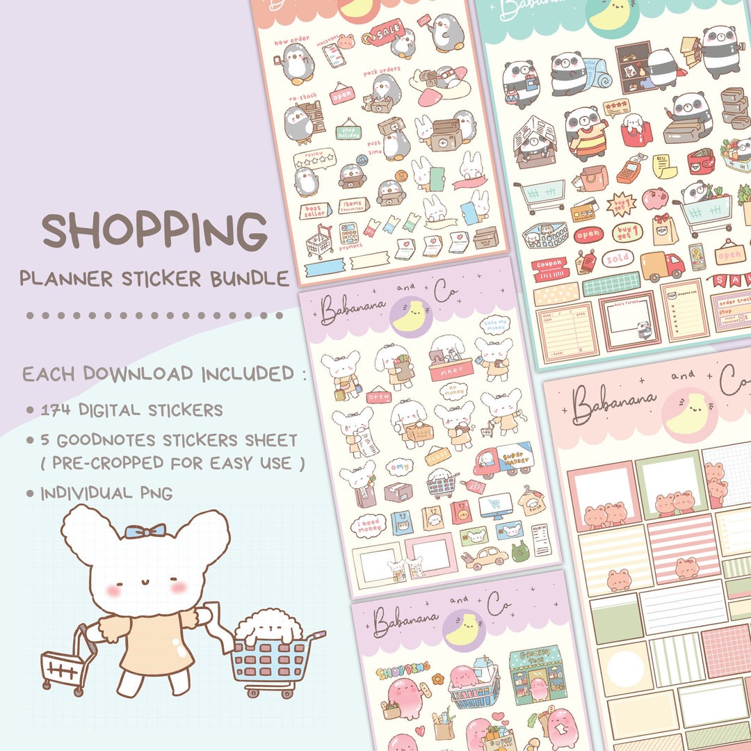 174 Cute Shopping Handdrawn Digital Sticker Bundle, Digital Icon ...
