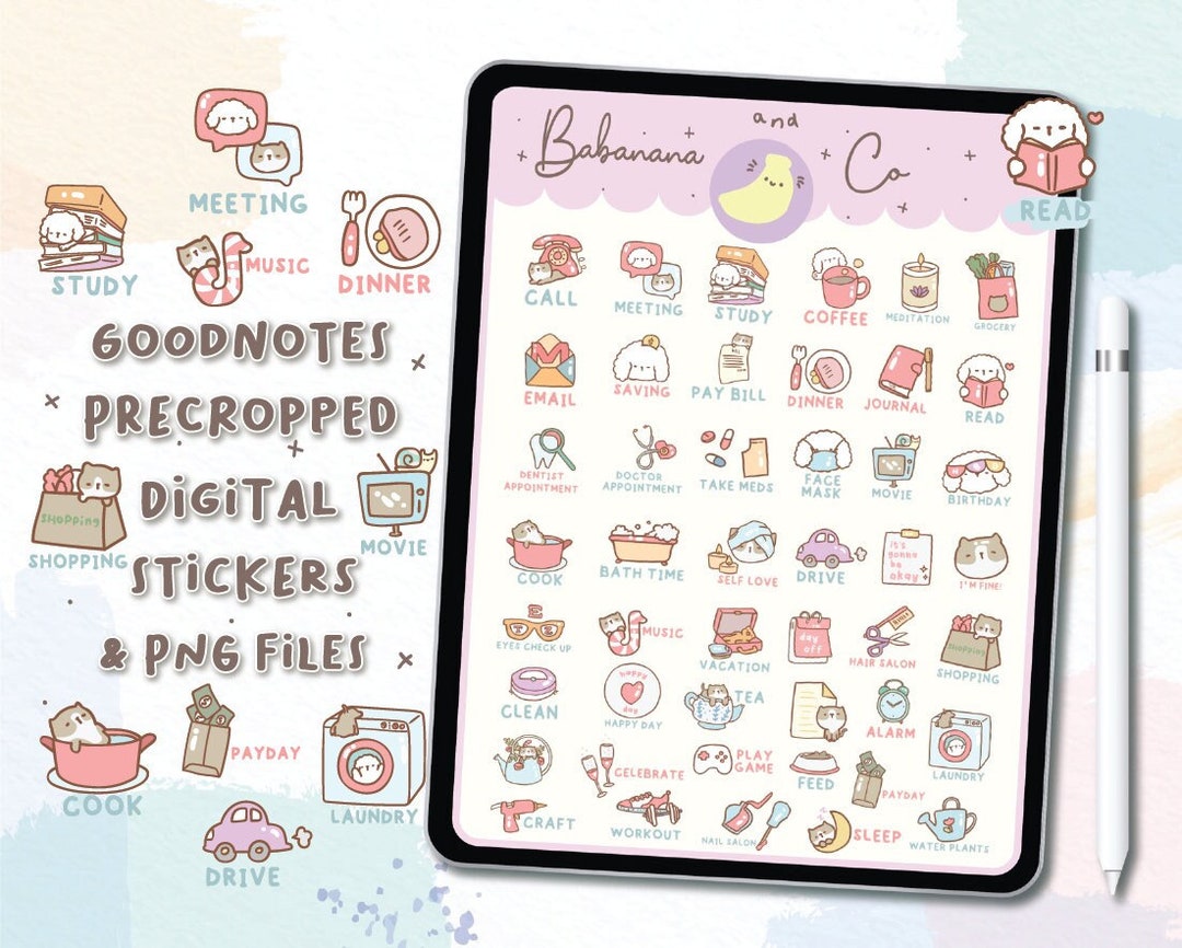 Cute Daily Icons Digital Stickers | Goodnotes Stickers | Cute Hand Draw ...