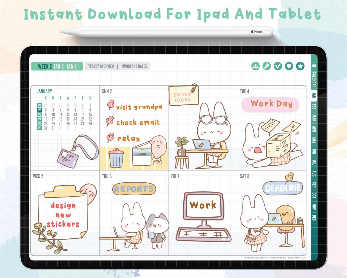 Work Day Digital Stickers | Goodnotes Stickers | Cute Hand Draw ...