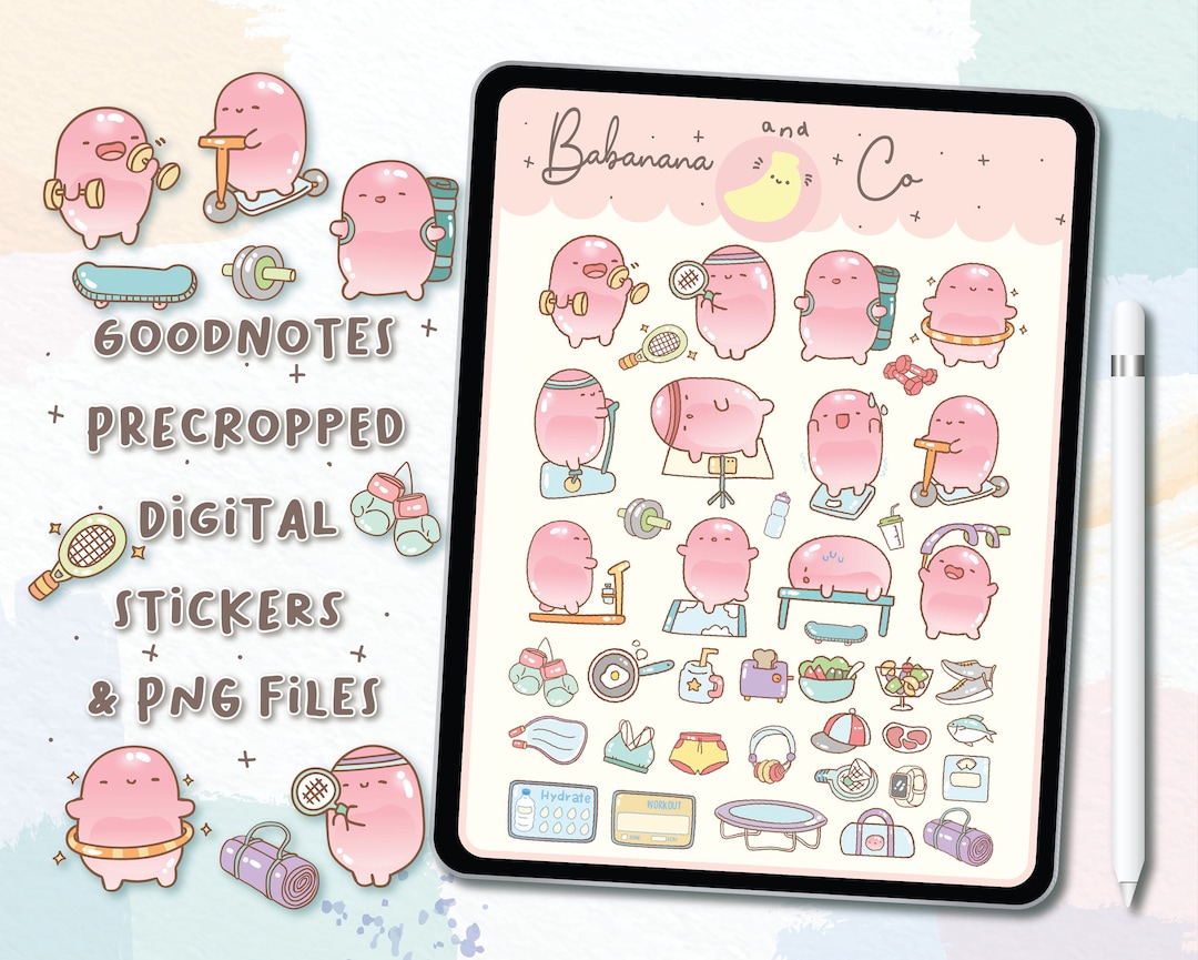 Lets Workout Digital Stickers | Goodnotes Stickers | Cute Hand Draw ...