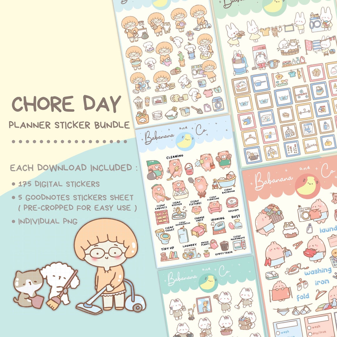 175 Cute Chore Handdrawn Digital Sticker Bundle, Digital Icon Stickers ...