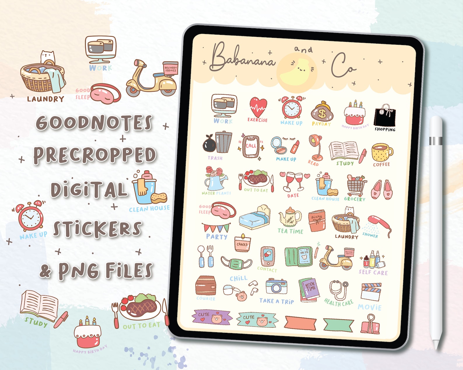 Daily Life Icons Digital Stickers Goodnotes Stickers Cute - Etsy