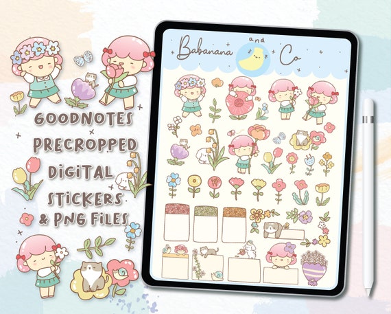 Love Floral Digital Stickers Goodnotes Stickers Cute Hand | Etsy