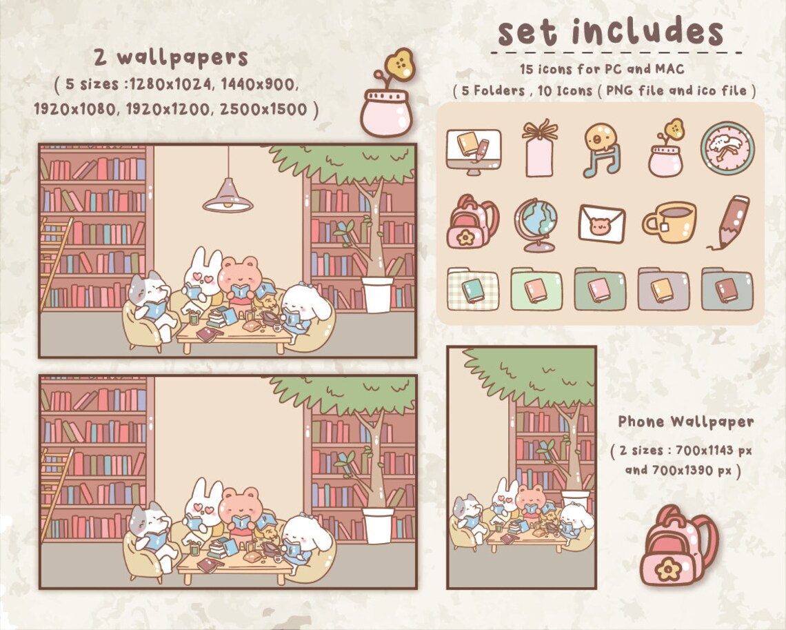Cute Reading Desktop Wallpaper Organizer Mac and Windows - Etsy