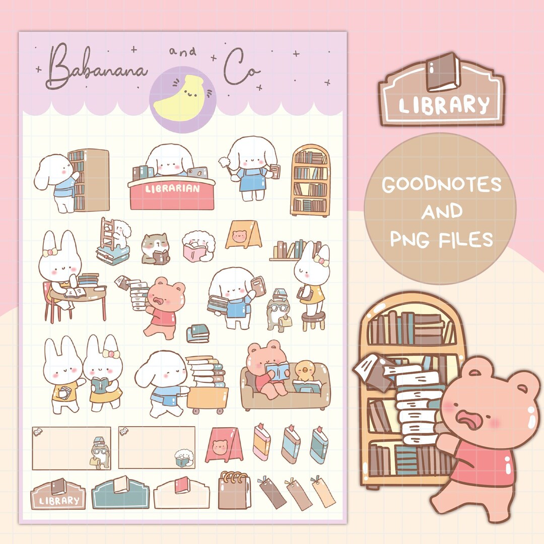 Library Digital Stickers | Goodnotes Stickers | Cute Hand Draw | Digits ...
