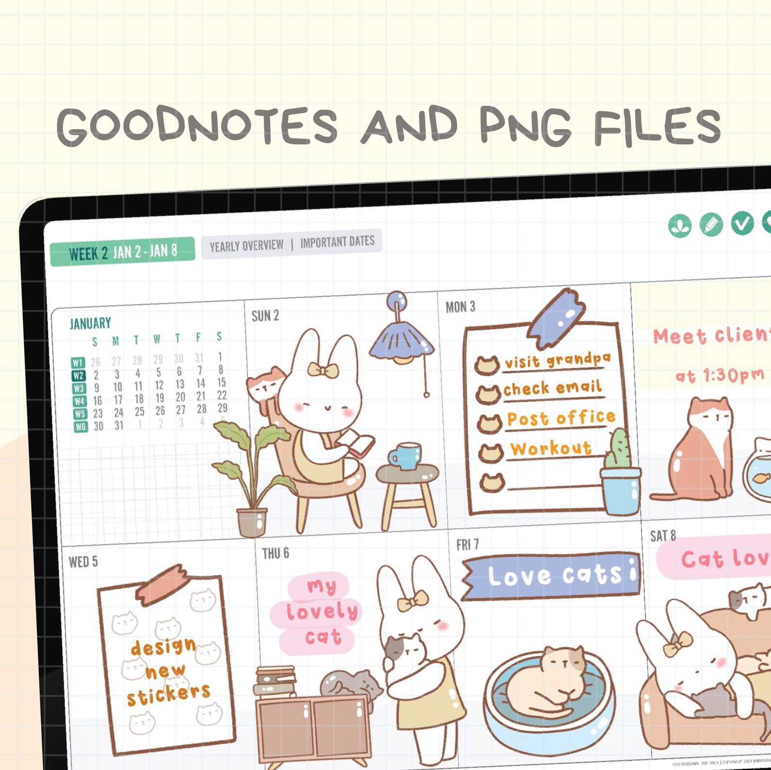 Cat Lady Digital Stickers | Goodnotes Stickers | Cute Hand Draw ...
