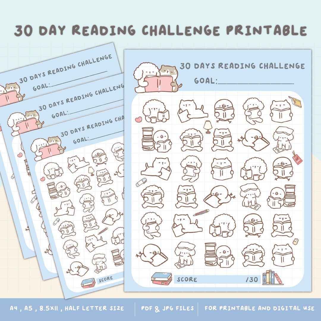 30 Day Challenge Printable | Reading Tracker | Progress Tracker|book ...