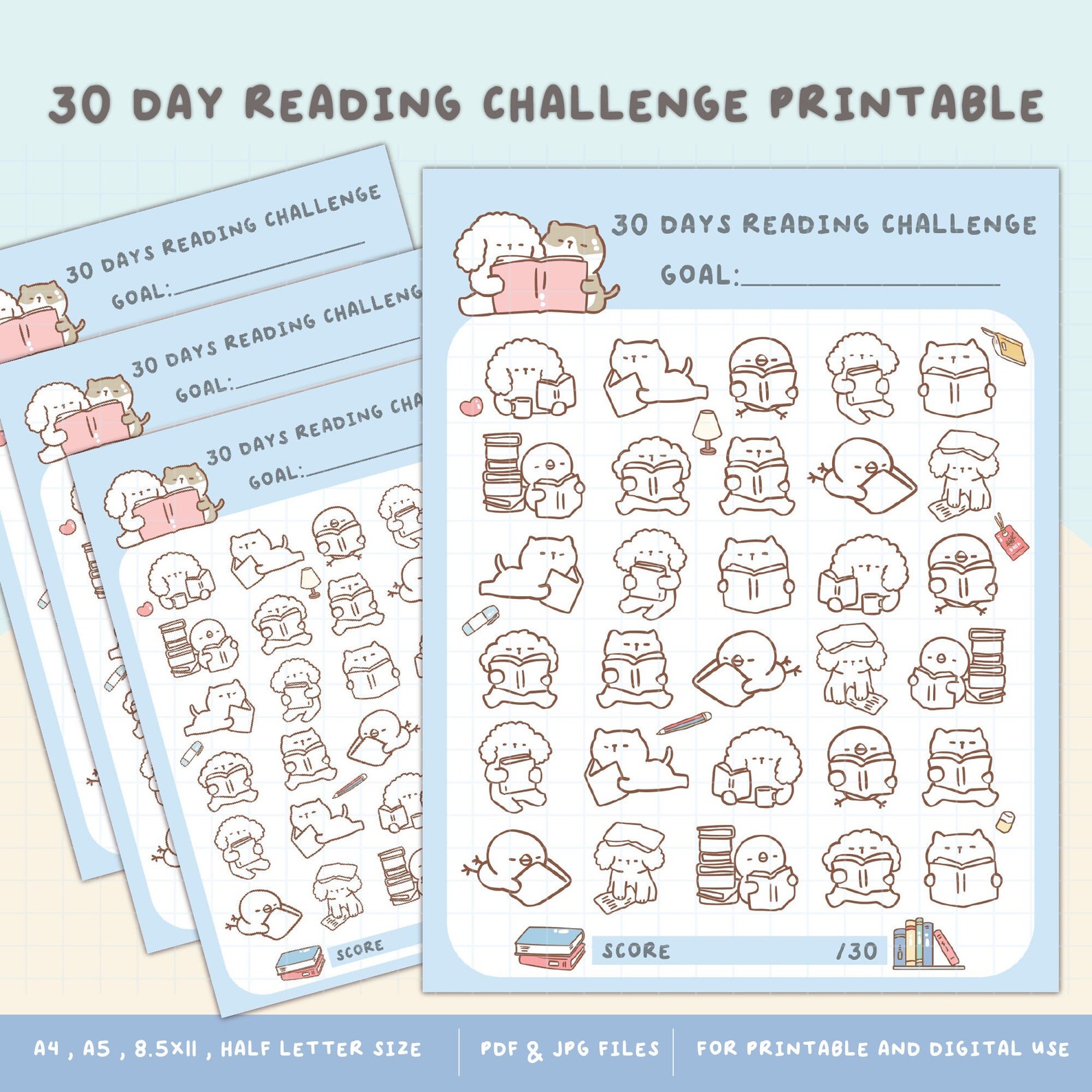 30 Day Challenge Printable | Reading Tracker | Progress Tracker|book ...