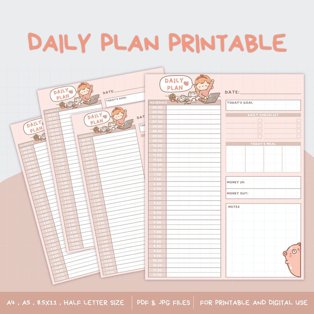 Cute Daily Planner Printable|digital Daily Planner Template|printable ...