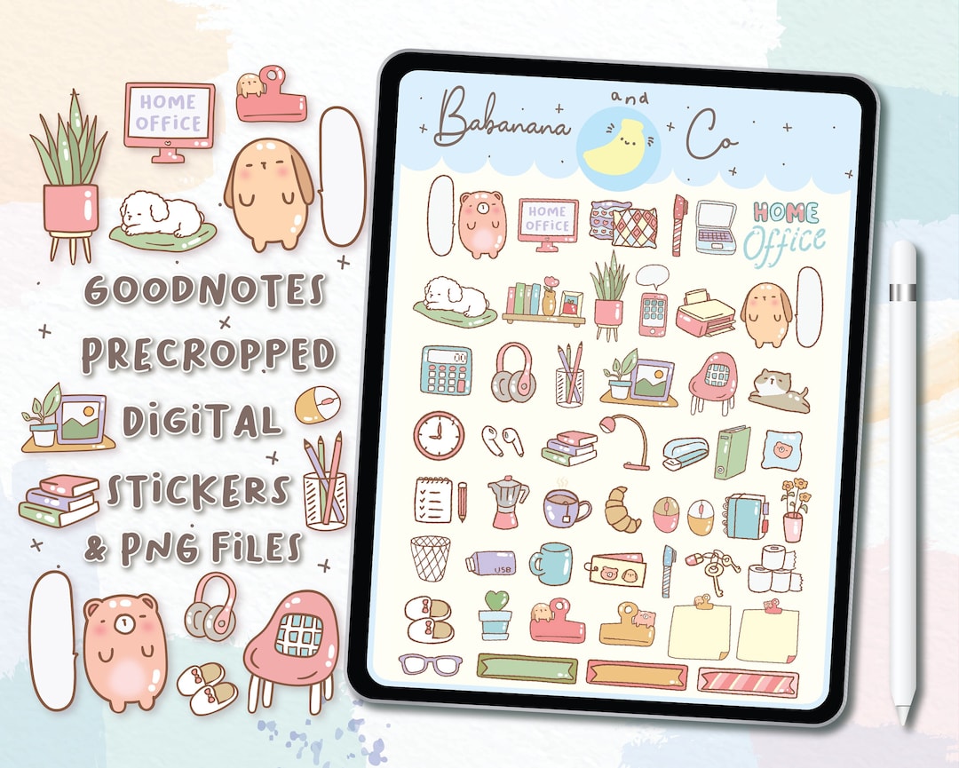 Home Office Icons Digital Stickers | Goodnotes Stickers | Cute Hand ...