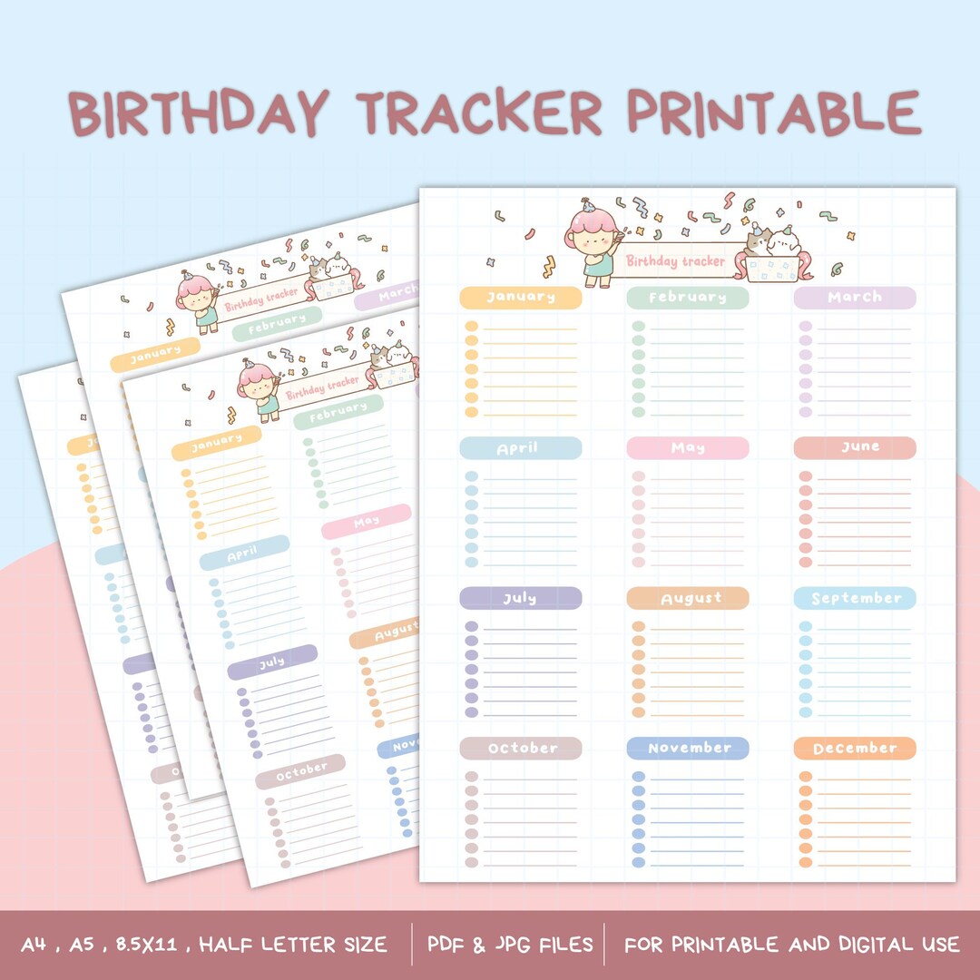 Digital Birthday Tracker|birthday Planner|printable Birthday Organizer ...