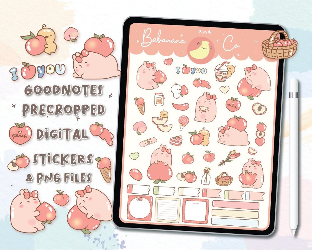 Love Peach Digital Stickers | Goodnotes Stickers | Cute Hand Draw ...
