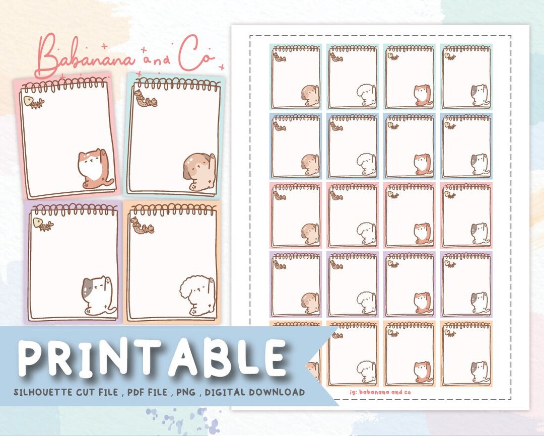 Cute Pet Notes,digital Stickers,hand Drawn Design,printable Stickers ...