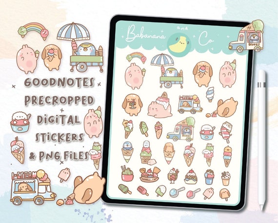 Ice Cream Digital Stickers Goodnotes Stickers Cute Hand | Etsy