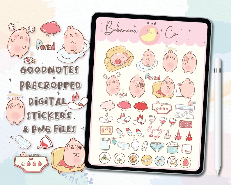 Period Digital Stickers | Goodnotes Stickers | Cute Hand Draw | Work ...