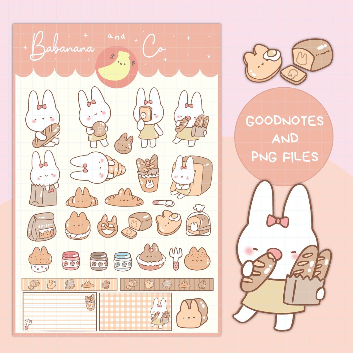 Rabbit Bakery Digital Stickers | Goodnotes Stickers | Cute Hand Draw ...