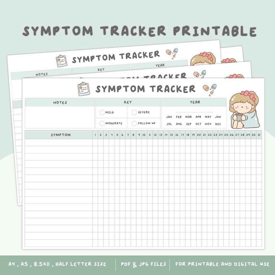 Monthly Symptom Tracker Printable Landscape, Symptom Log,health Insert ...
