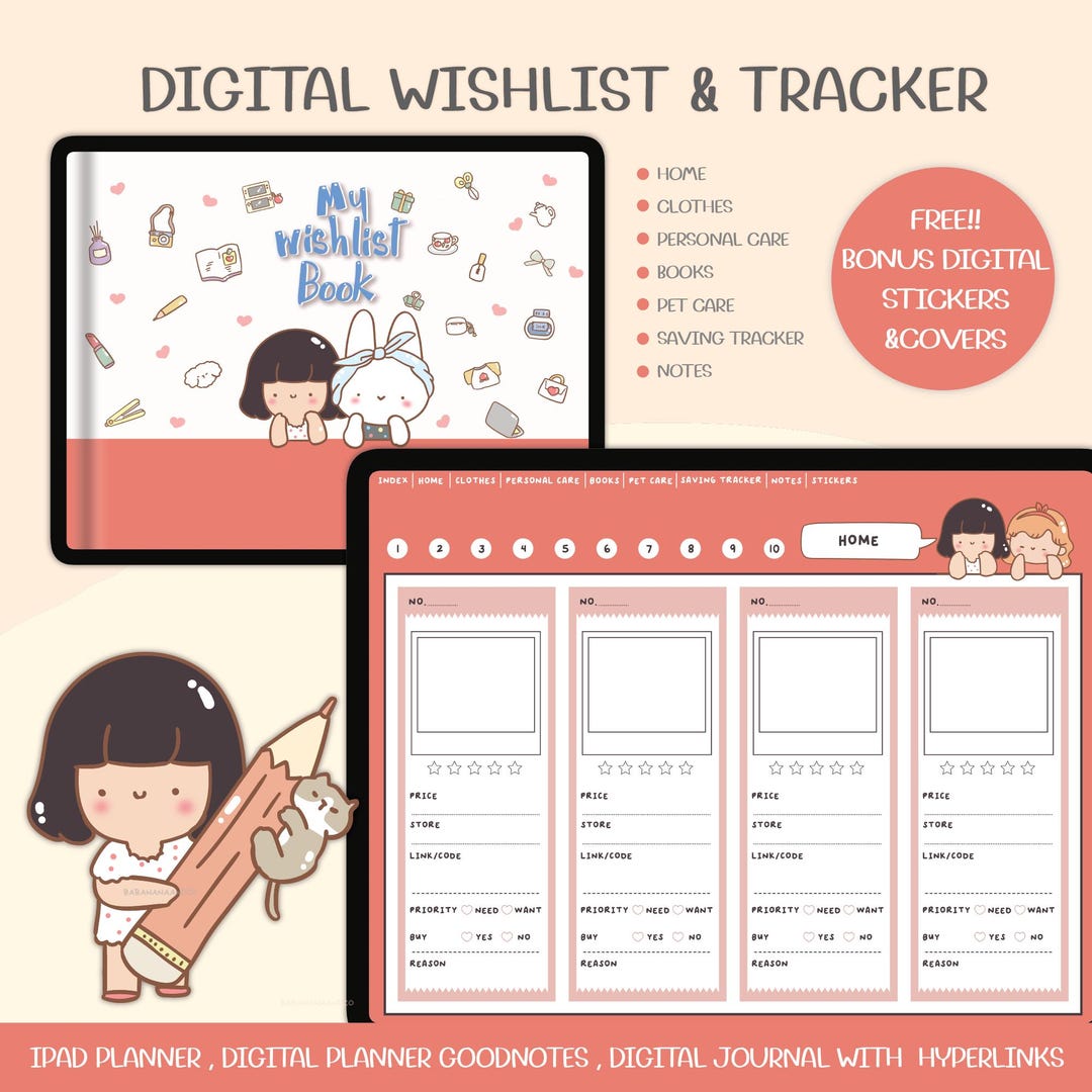 Digital Wishlist Planner | Savings Tracker Log | Hyperlinked Shopping ...