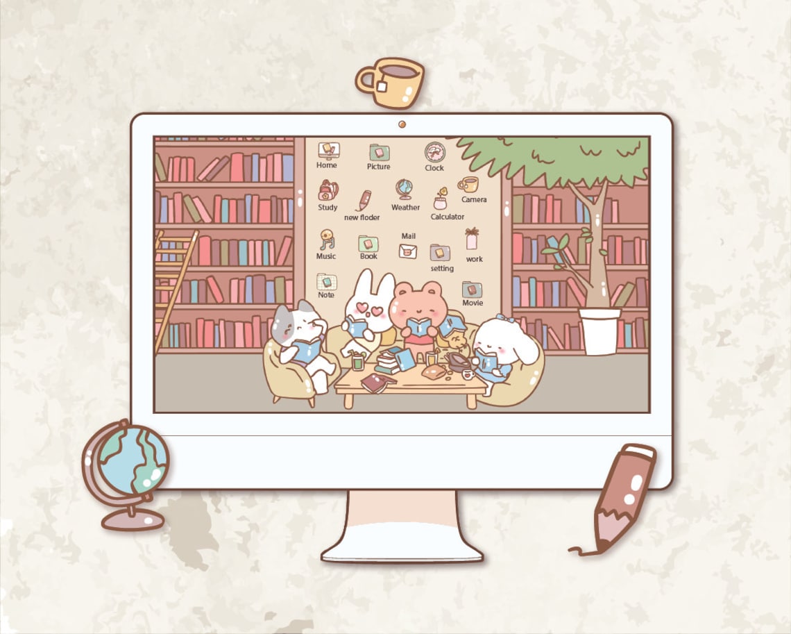 Cute Reading Desktop Wallpaper Organizer Mac and Windows - Etsy