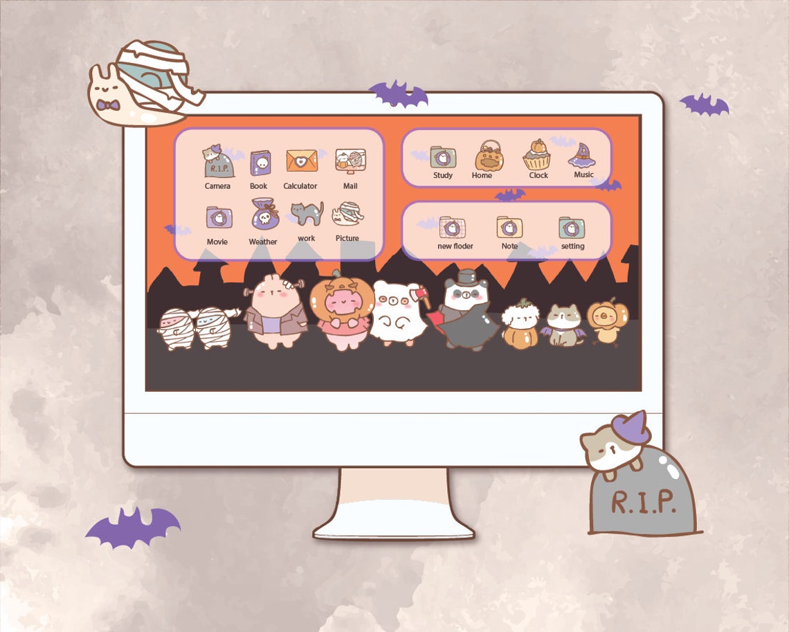 Cute Halloween Desktop Wallpaper Organizer Mac and Windows - Etsy