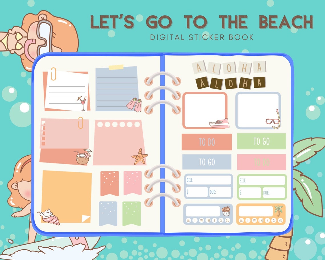 Let's Go to the Beach Theme Digital Stickers Goodnotes | Etsy