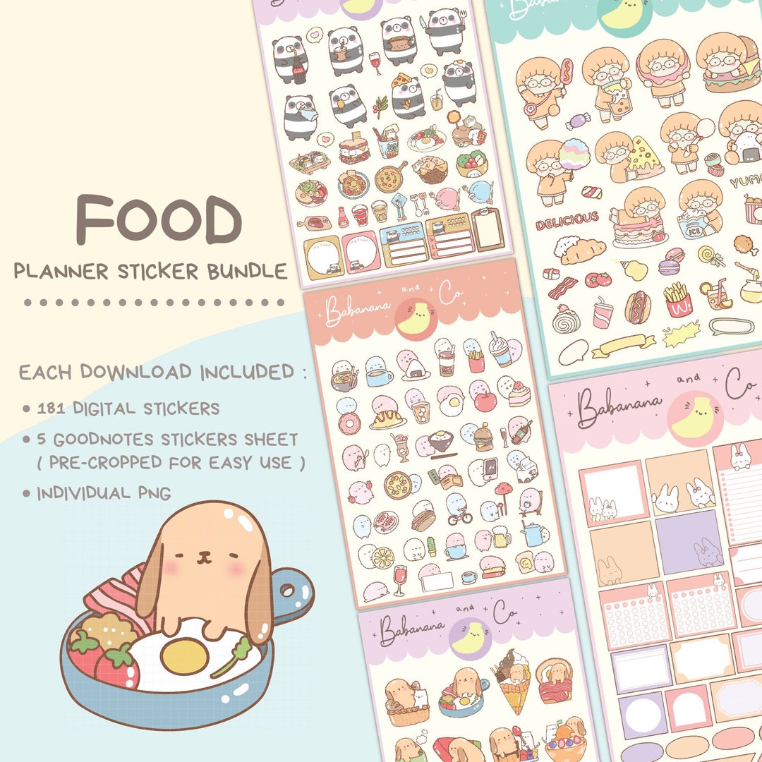 181 Cute Food Handdrawn Digital Sticker Bundle, Digital Icon Stickers ...