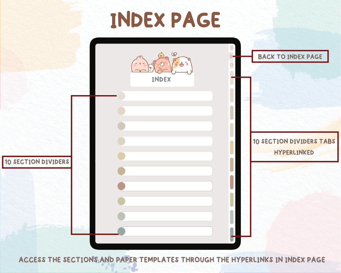 Cute Digital Note Taking Template, Hyperlinked Tabs for Goodnotes ...