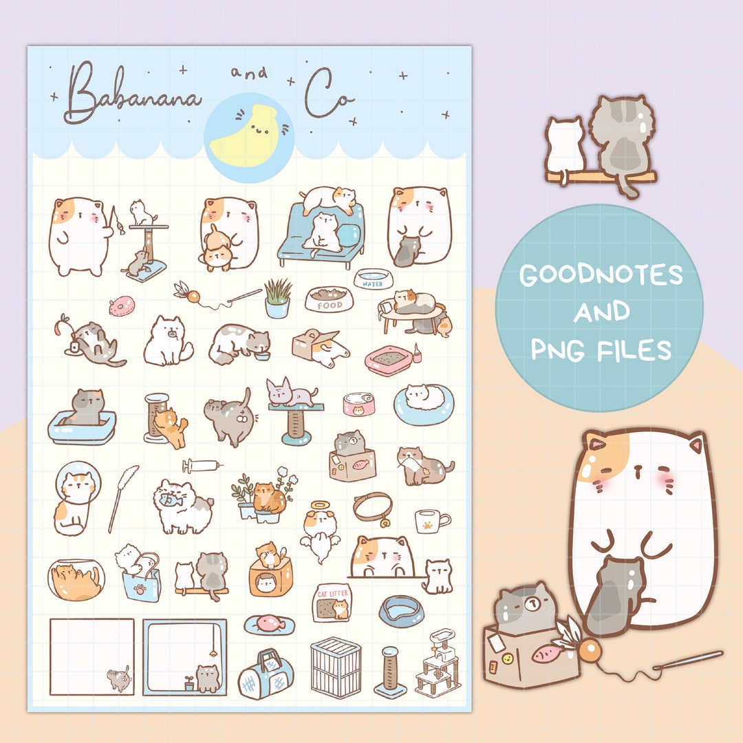 Cat Life Digital Stickers | Goodnotes Stickers | Cute Hand Draw ...