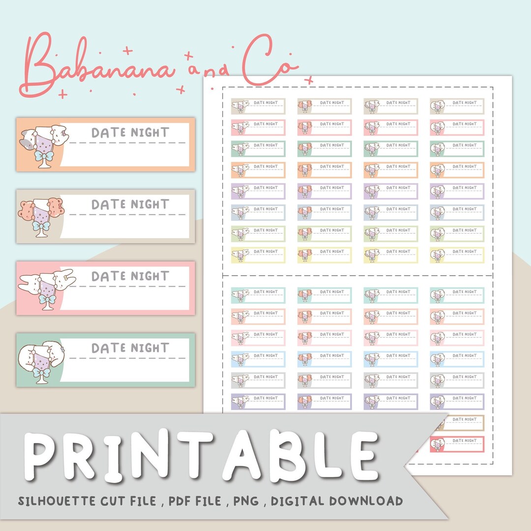 Date Night Tracker ,digital Stickers,hand Drawn Design,printable ...