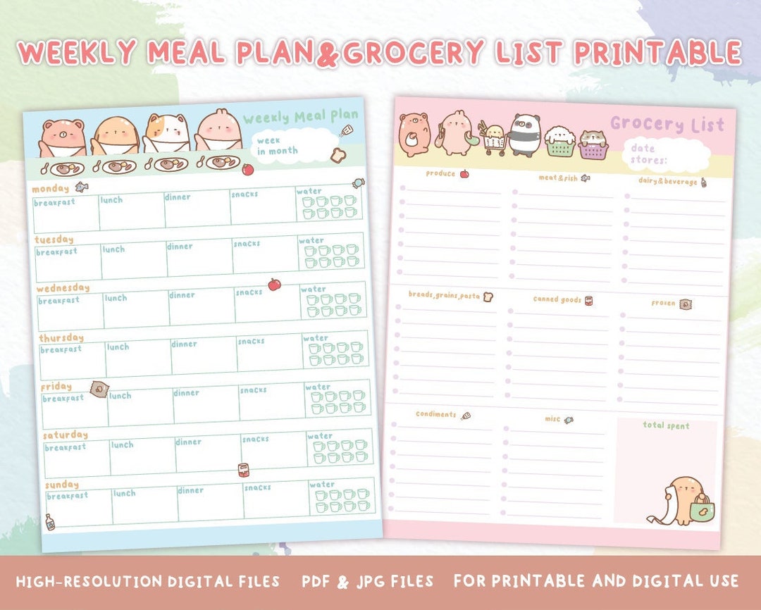 Weekly Meal Plan and Grocery Printable,grocery List,meal Tracker,food ...