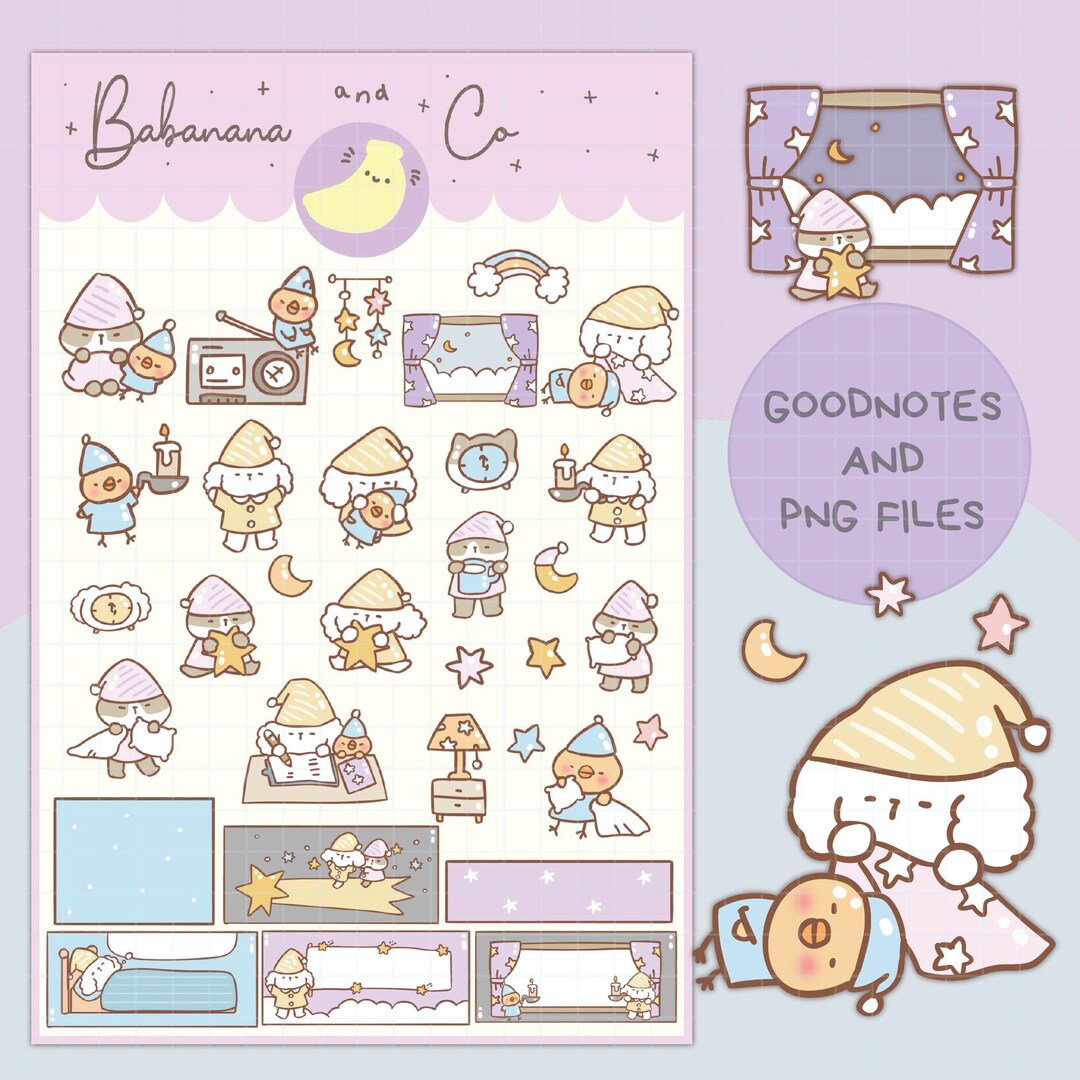 Good Night Digital Stickers | Goodnotes Stickers | Cute Hand Draw ...