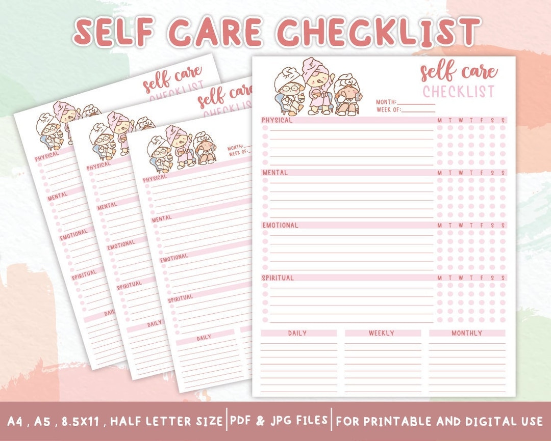 Printable Self Care Checklist Template,self Care to Do List,self-care ...