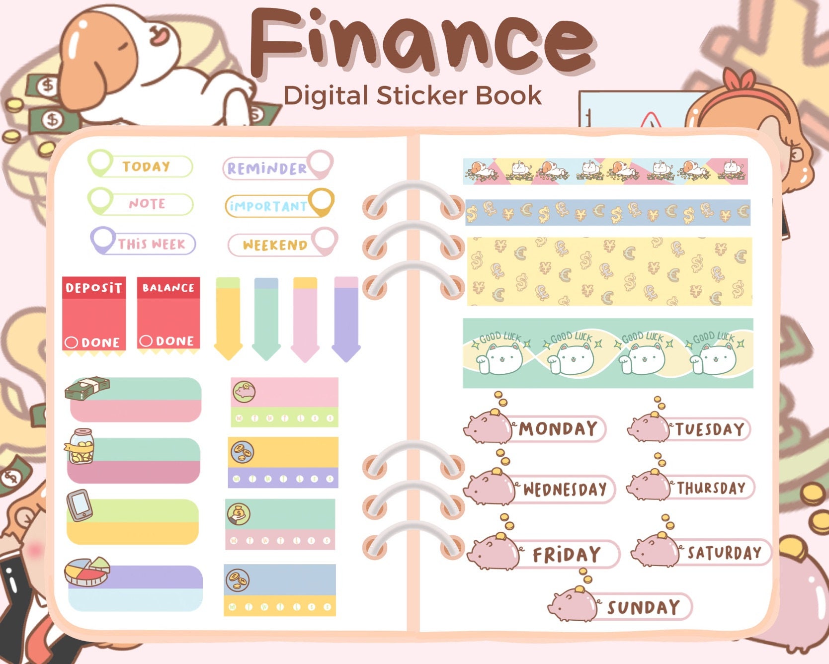 Finance Theme Digital Stickers Goodnotes Stickers Cute | Etsy