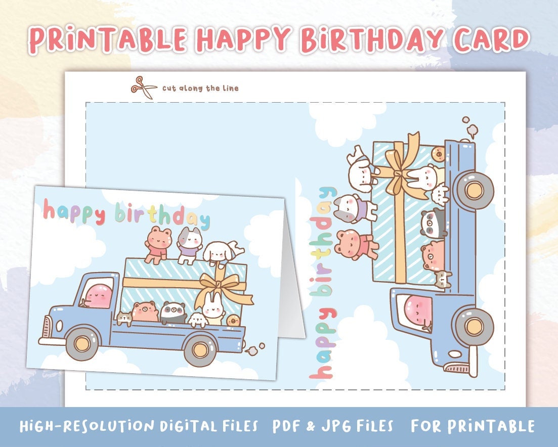 Happy Birthday Printable Card , Birthday Card ,cute Birthday Card,blank ...