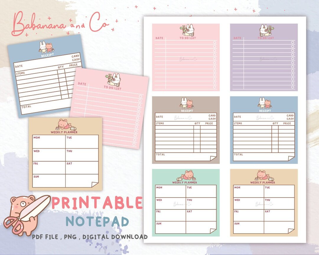 Cute Printable Memo Sheets,note Pad Digital Download,cute Printable ...