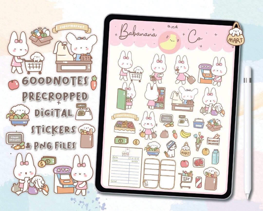 Groceries Shopping Digital Stickers | Goodnotes Stickers | Cute Hand ...