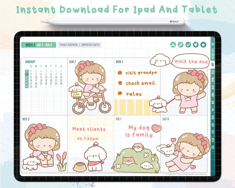 Walk the Dog Digital Stickers | Goodnotes Stickers | Cute Hand Draw ...
