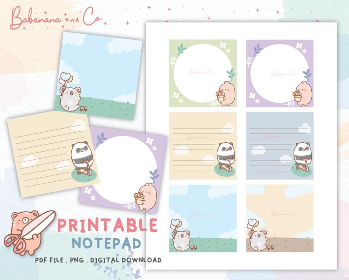 Memo Cute Notes Printablenote Pad Digital Downloadcute - Etsy