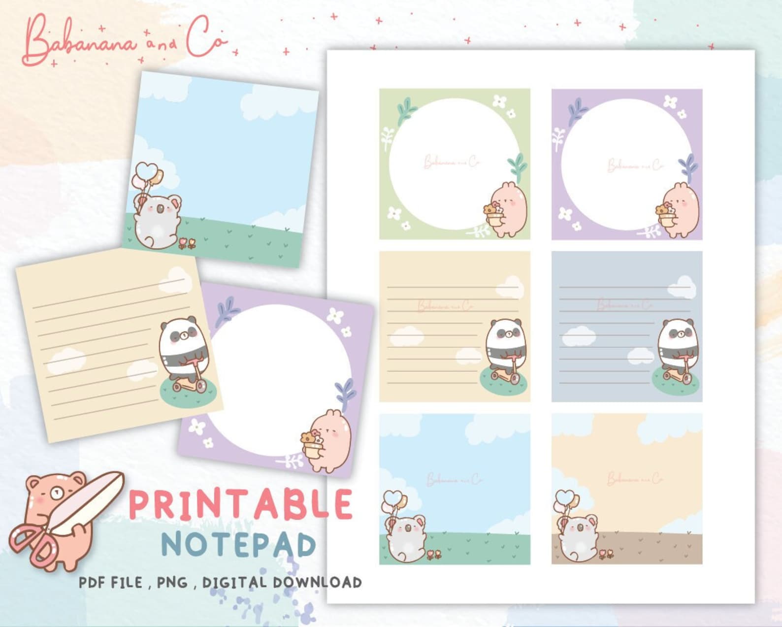 Memo Cute Notes Printablenote Pad Digital Downloadcute - Etsy