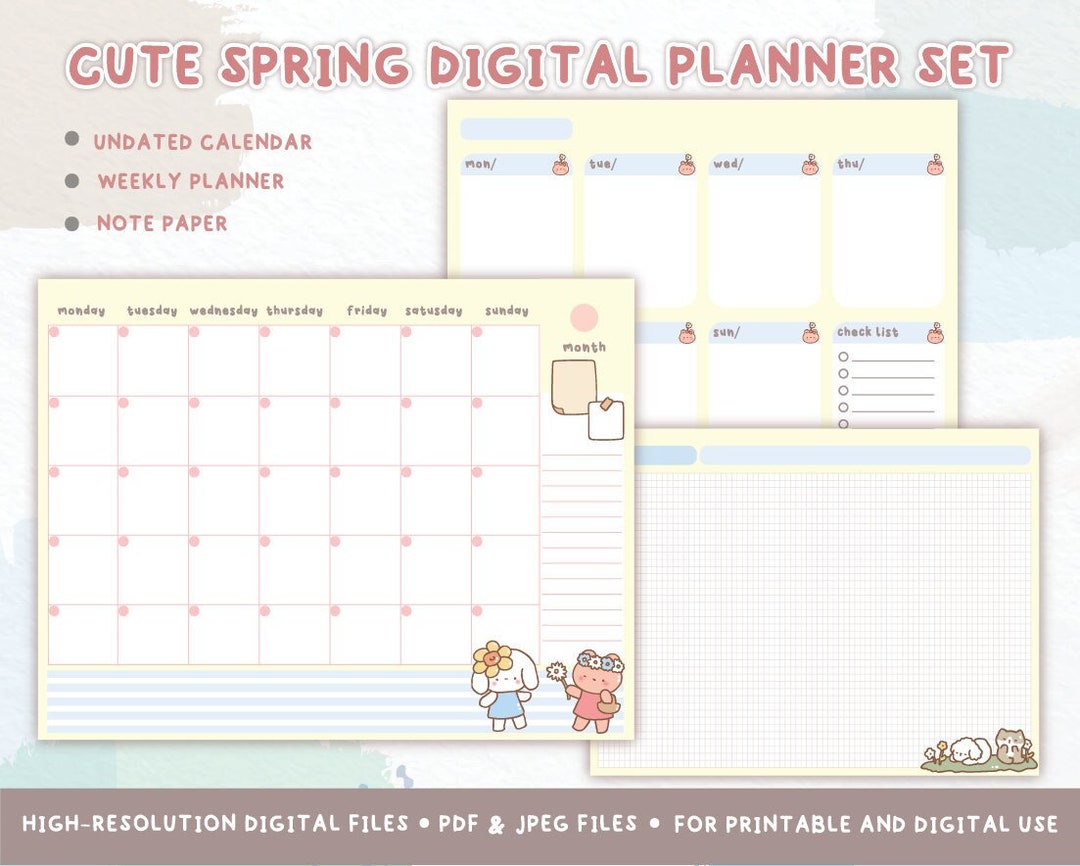 Cute Spring Digital Planner Set|open Calendar,weekly Planner,note Paper ...