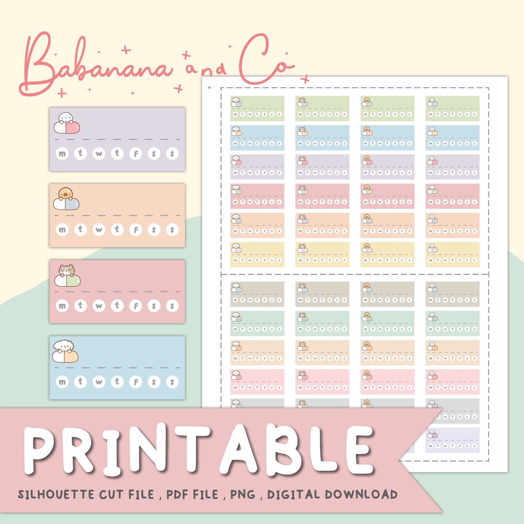 Pill Tracker Printable ,digital Stickers,hand Drawn Design,printable ...
