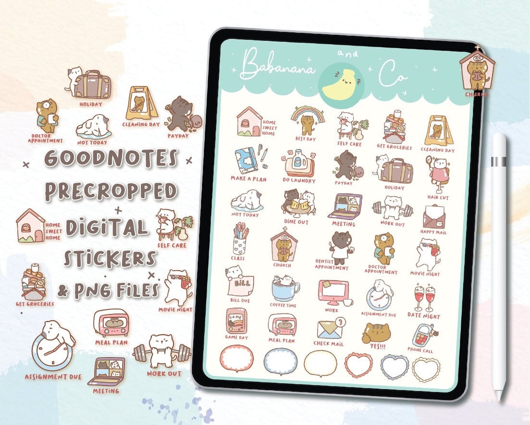 Cute Cat Icons Digital Stickers | Goodnotes Stickers | Cute Hand Draw ...