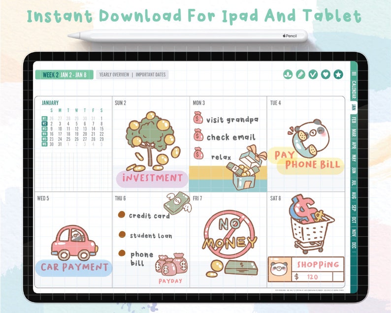 Finance Icons Digital Stickers Goodnotes Stickers Cute - Etsy
