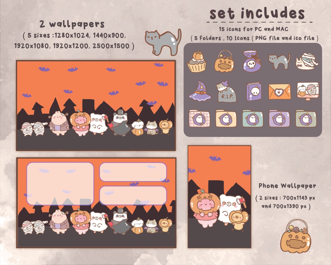 Cute Halloween Desktop Wallpaper Organizer Mac and Windows - Etsy