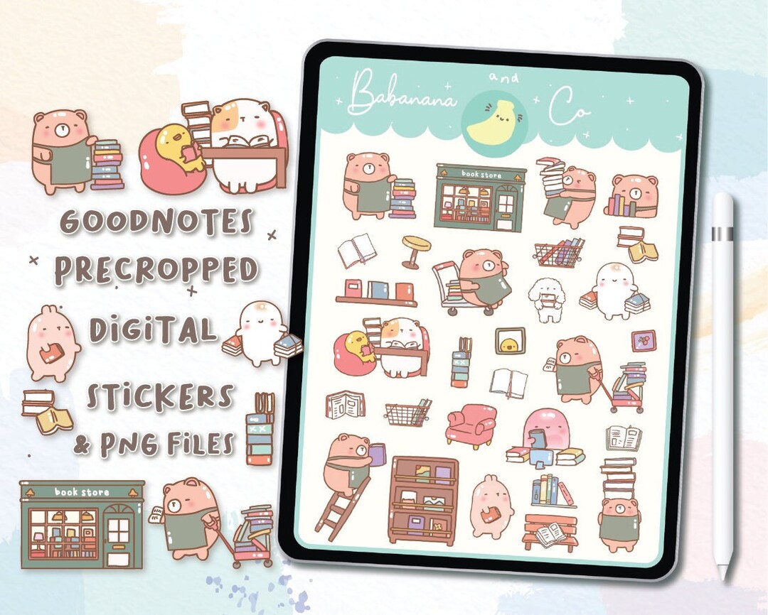 Cute Hand Drawn Book Store Digital Stickers | Goodnotes Stickers | Cute ...