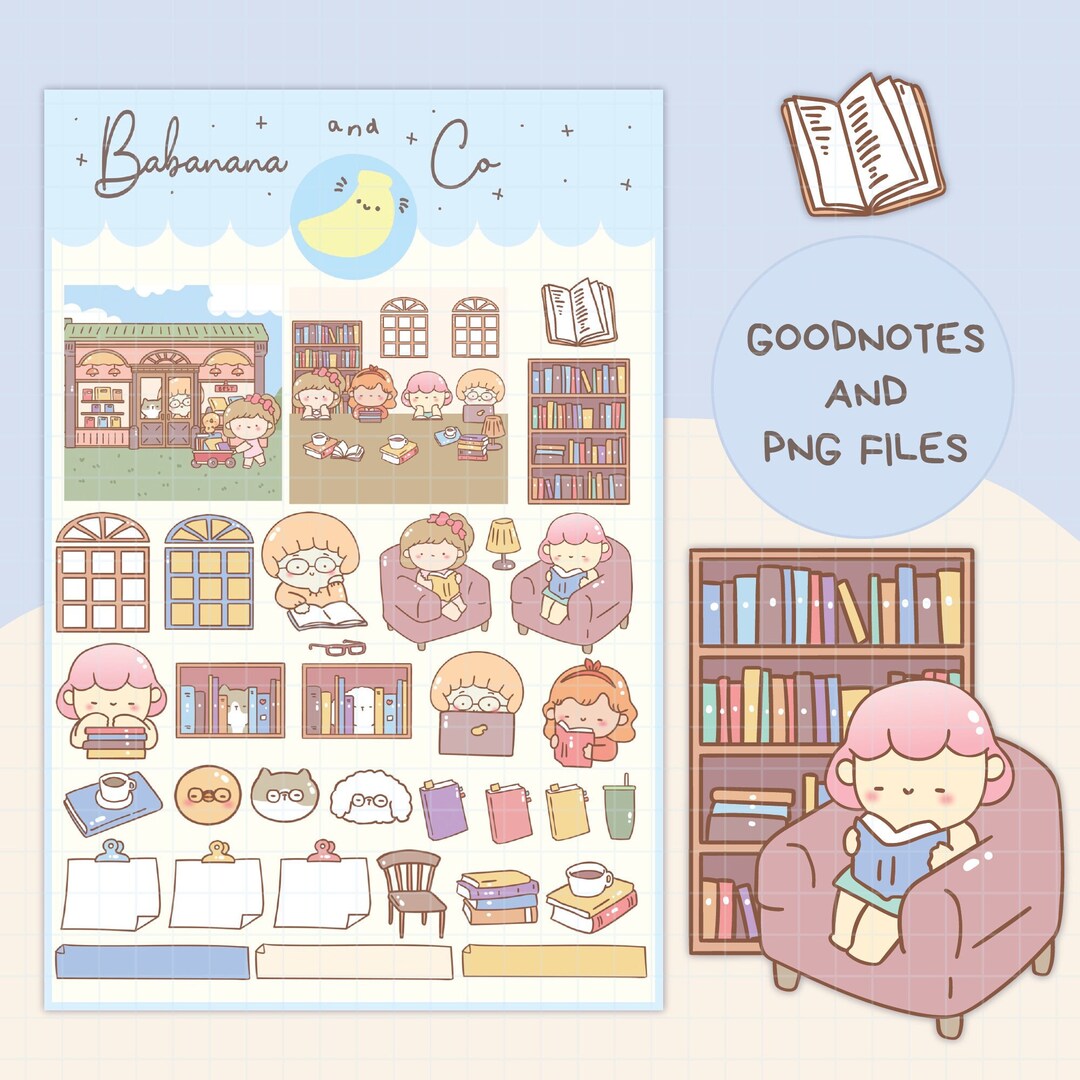 Reading Books Digital Stickers | Goodnotes Stickers | Cute Hand Draw ...