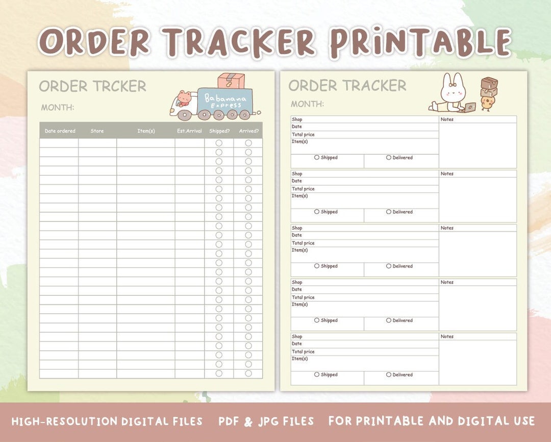 Cute Order Tracker Form Template,printable, Printable Order Tracker Log ...